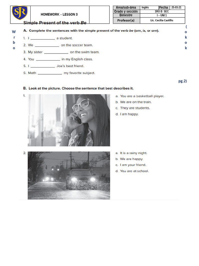 HOMEWORK 1RO B lesson 3 | PDF