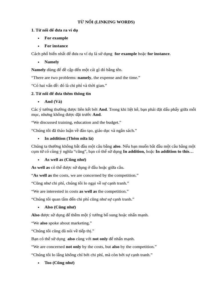 TỪ NỐI (LINKING WORDS) | PDF