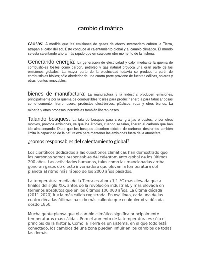 Causas y efectos del cambio climático | PDF | Gases de efecto ...