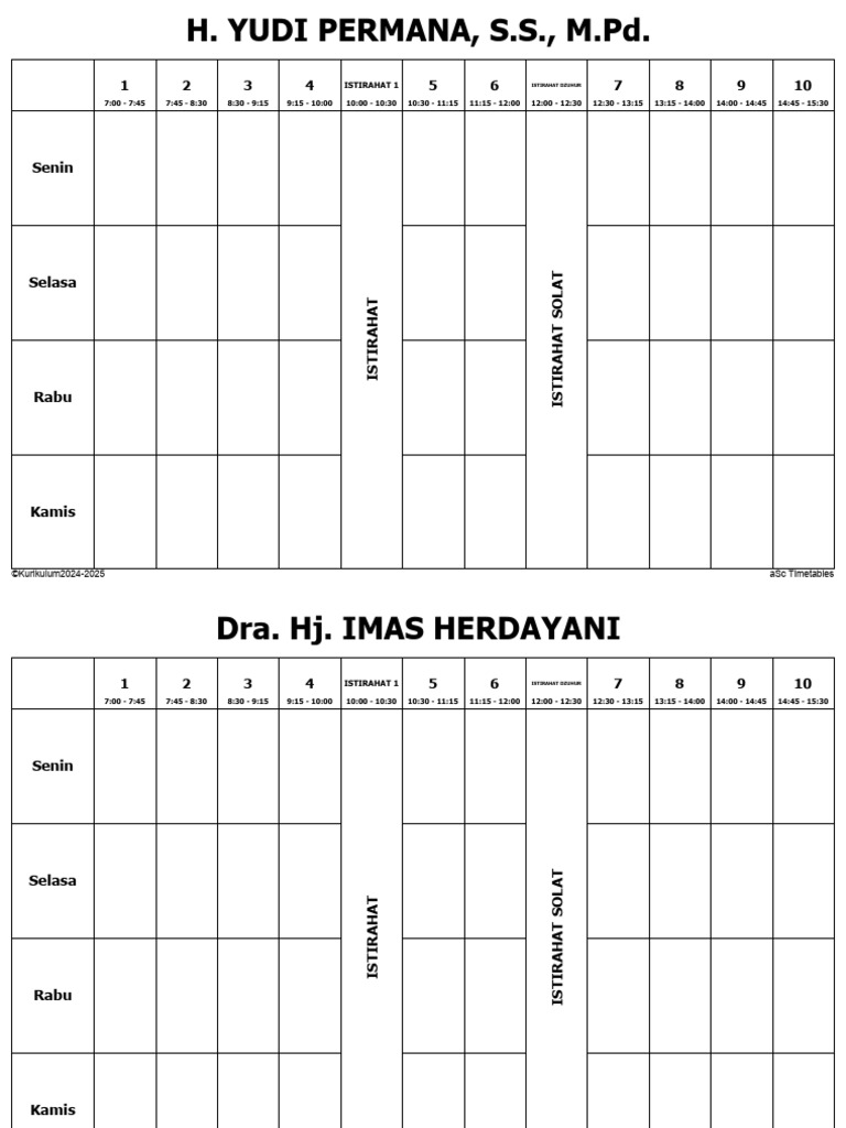 2024-2025 School Timetable Overview | PDF
