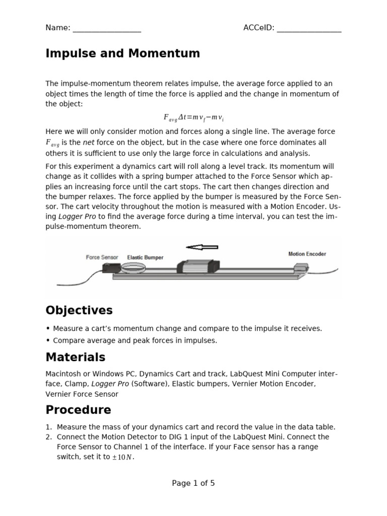 Impulse-Momentum Experiment Guide | PDF | Force | Momentum