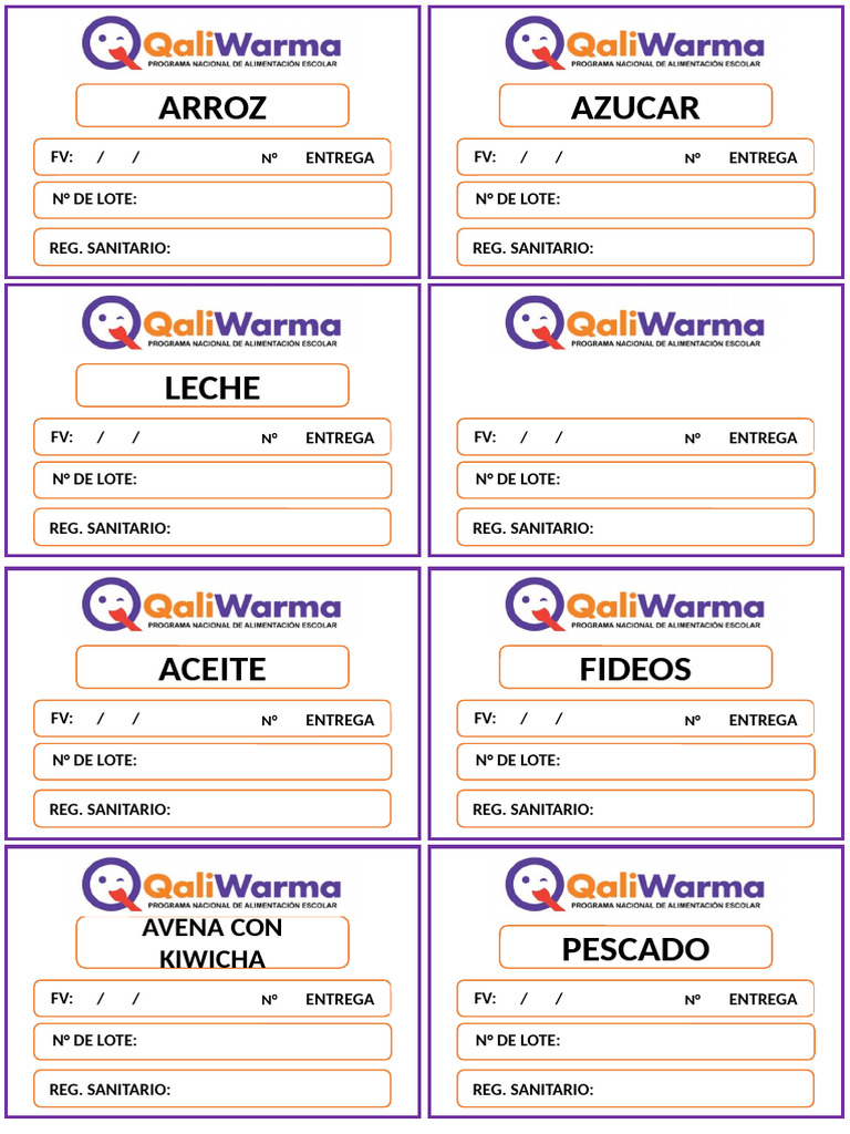 RÓTULOS Pequeños TERCERA | PDF | Alimentos basicos | Alimentos