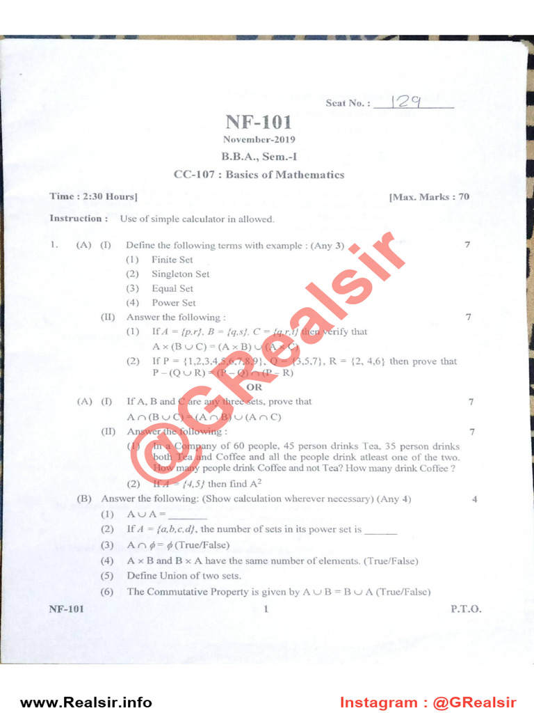 CC-107 Basics of Mathematics 2019 | PDF