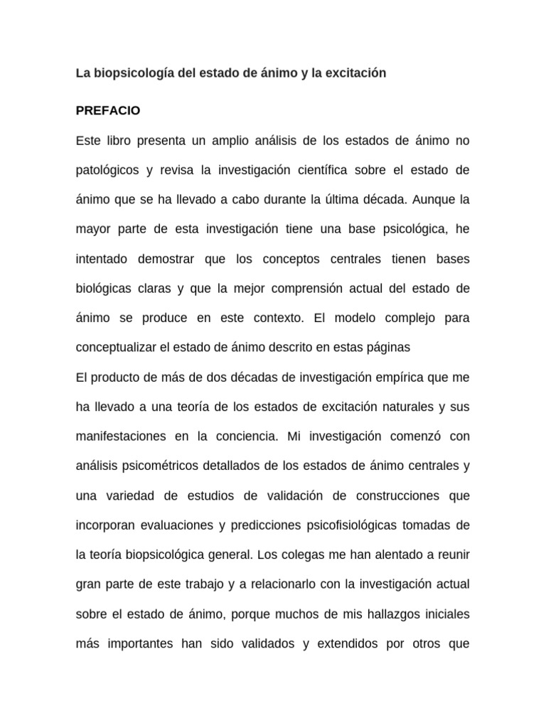 La Biopsicología Del Estado de Ánimo y La Excitación Thayer | PDF | Salud mental | Estado de ...