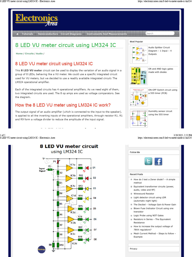 8 LED VU Meter Circuit Using LM324 IC - Electronics Area | PDF ...