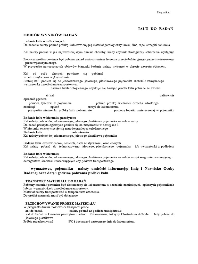 Zał 34 Informacja Pobieranie Materiału Do Badań 2 | PDF