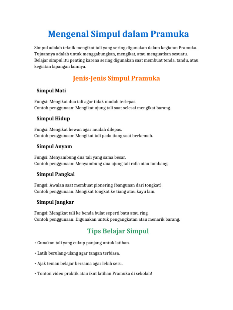 Pentingnya Simpul dalam Pramuka | PDF