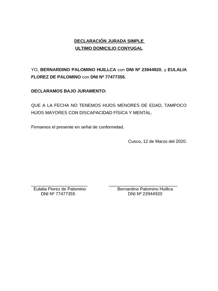 DECLARACIÓN JURADA SIMPLE | PDF