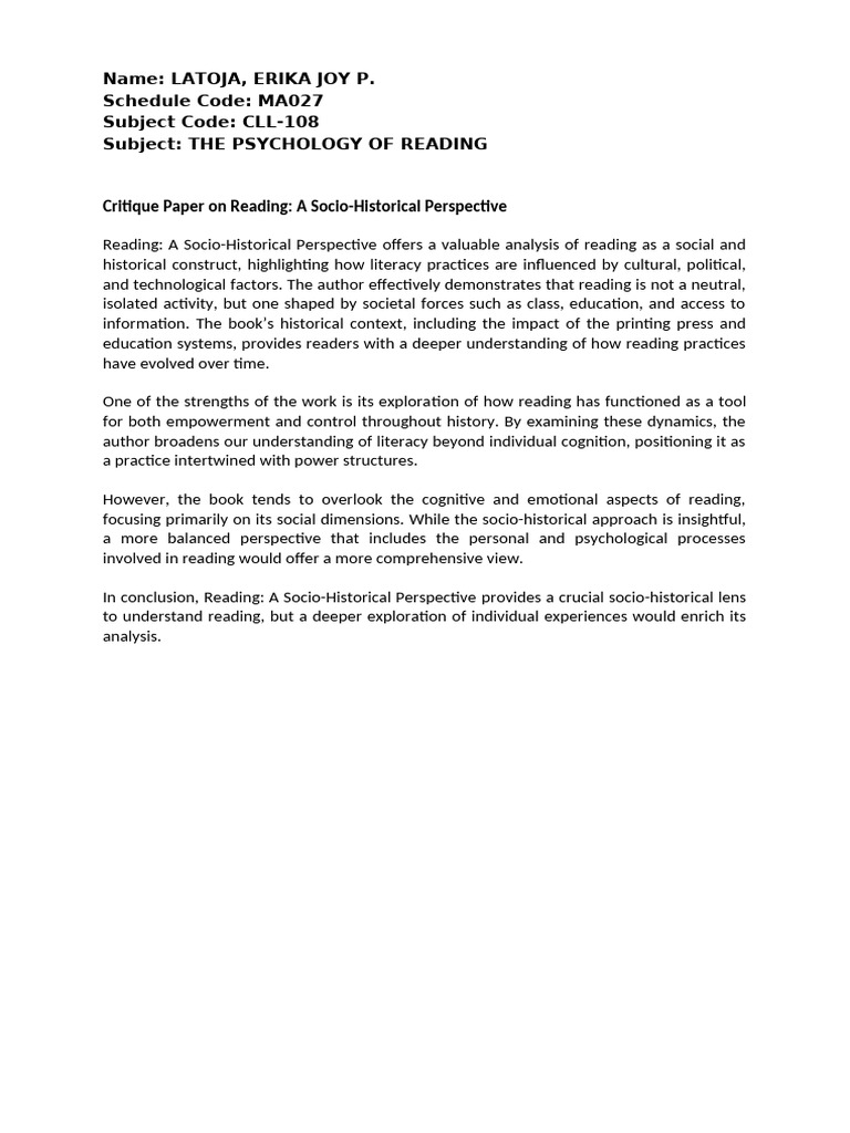 Psychology of Reading Comprehension | PDF | Reading Comprehension ...