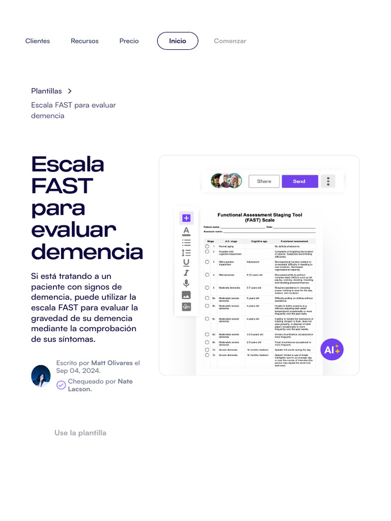 Escala FAST para Evaluar Demencia - Ejemplo PDF - Carepatron | PDF | Demencia | Geriatría