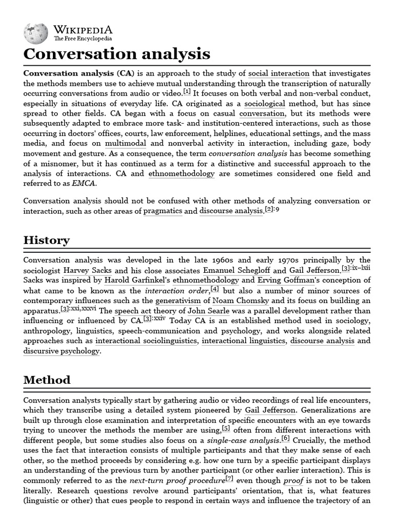 Conversation Analysis - Wikipedia | PDF | Liberal Arts Education ...