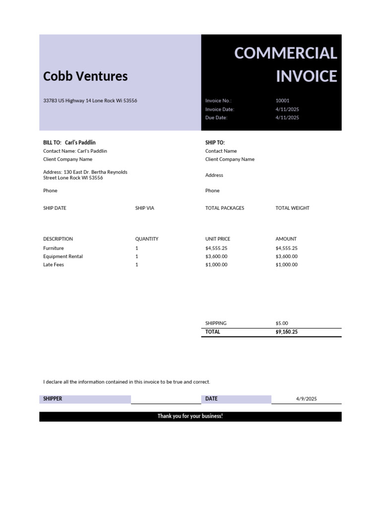 Simple Black Purple Commercial Invoice | PDF