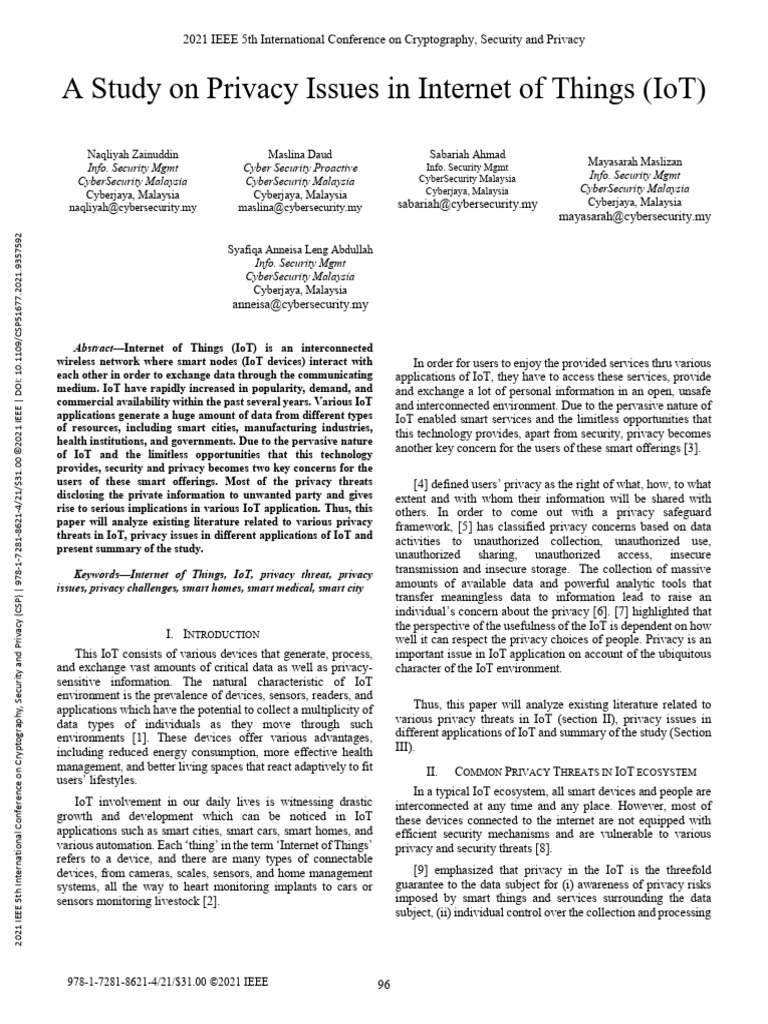 A Study On Privacy Issues in Internet of Things IoT | PDF | Internet Of ...