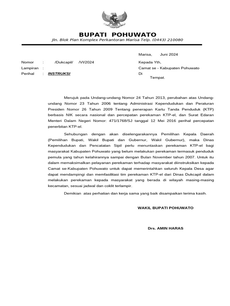 Surat Permohonan BUPATI | PDF