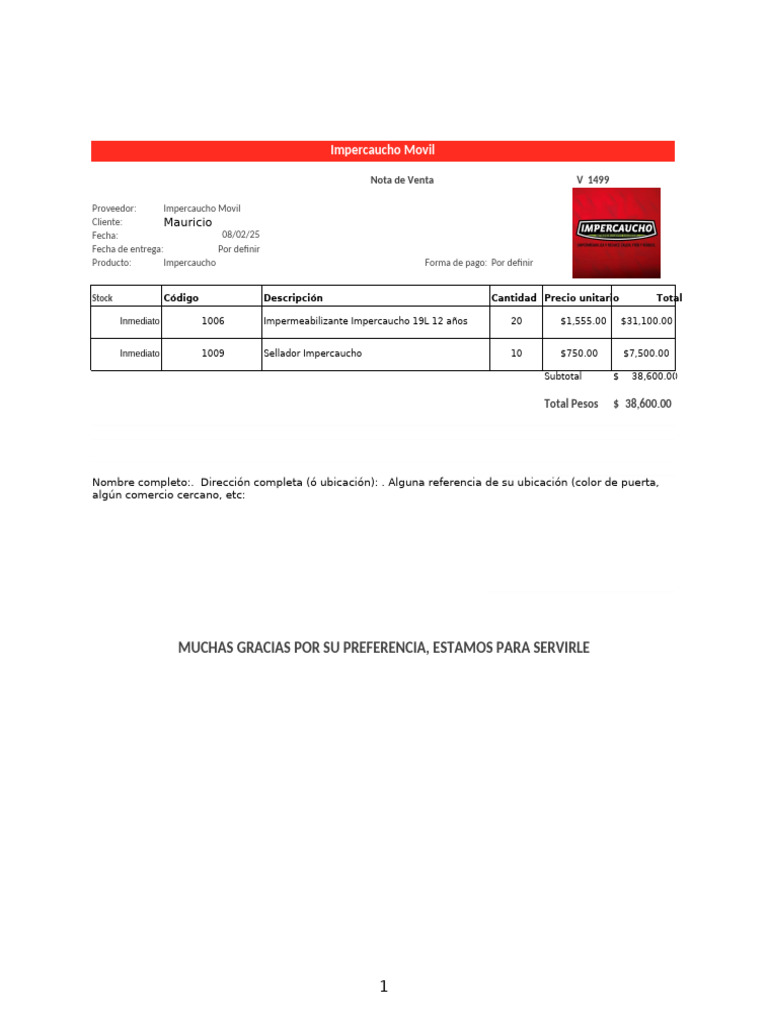 Venta de Impercaucho: Detalles y Precios | PDF