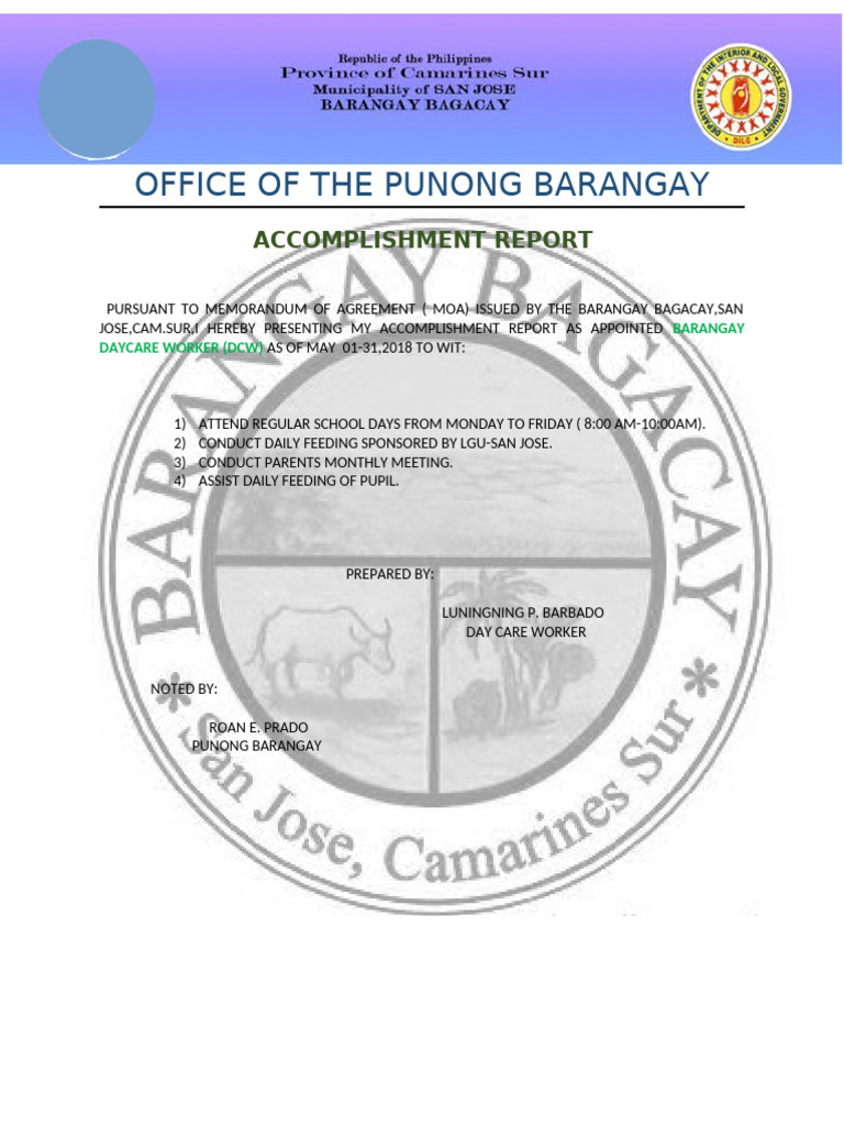 Accomplishment Report DCW | PDF