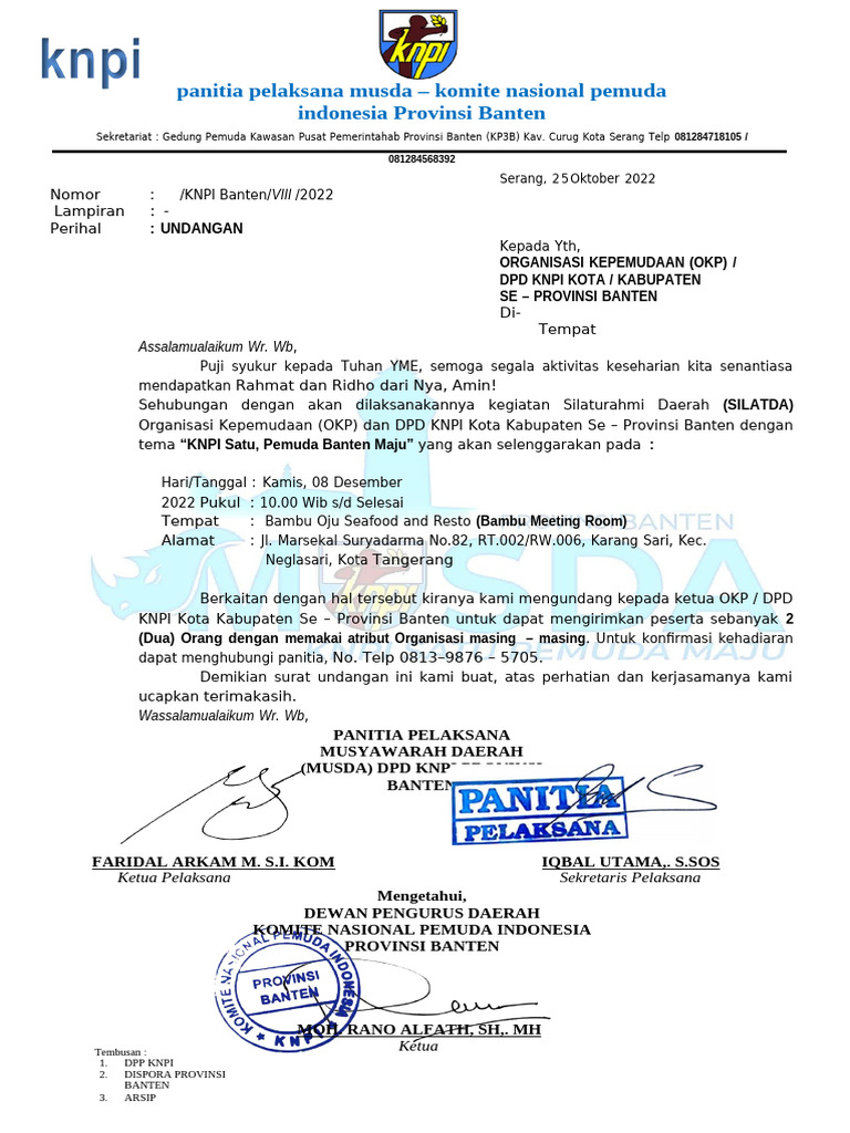 Undangan Okp DPD Knpi Kokab Se Provinsi Banten | PDF