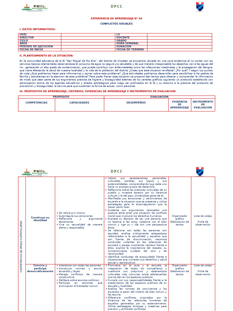 3ro Experiencia de Aprendizaje n°4 DPCC | PDF | Enseñando | Aprendizaje