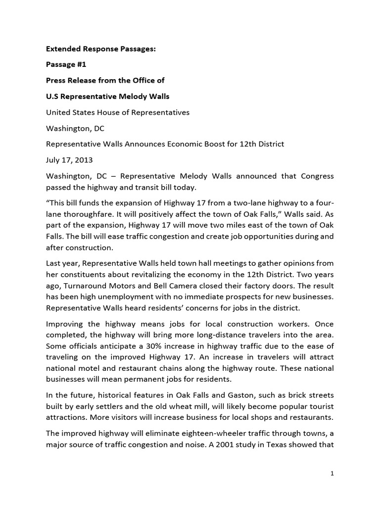 Extended Response Passages | PDF | Highway | Motel