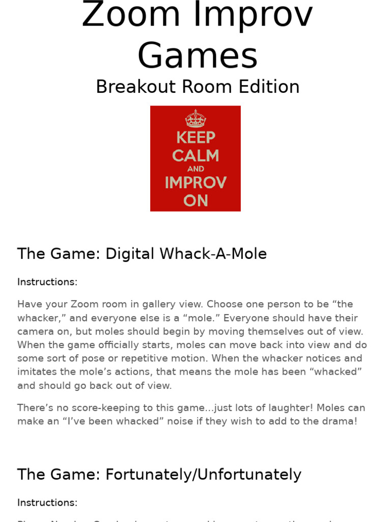 Zoom Improv Games (Breakout Room Edition) | PDF
