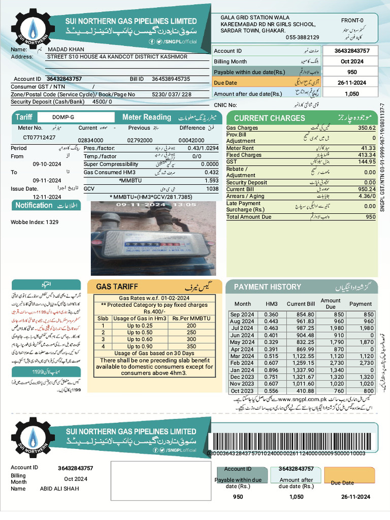 Pakistan Gas Bill Summary - Oct 2024 | PDF | Money