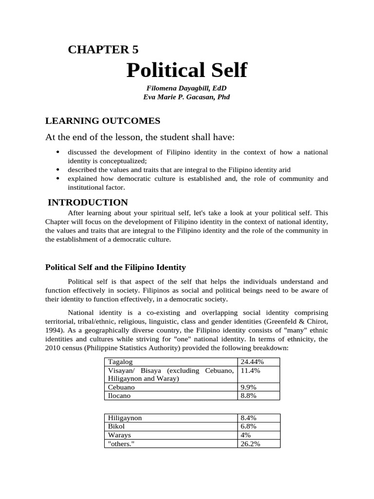 Understanding the Political Self in Filipinos | PDF | Identity (Social ...