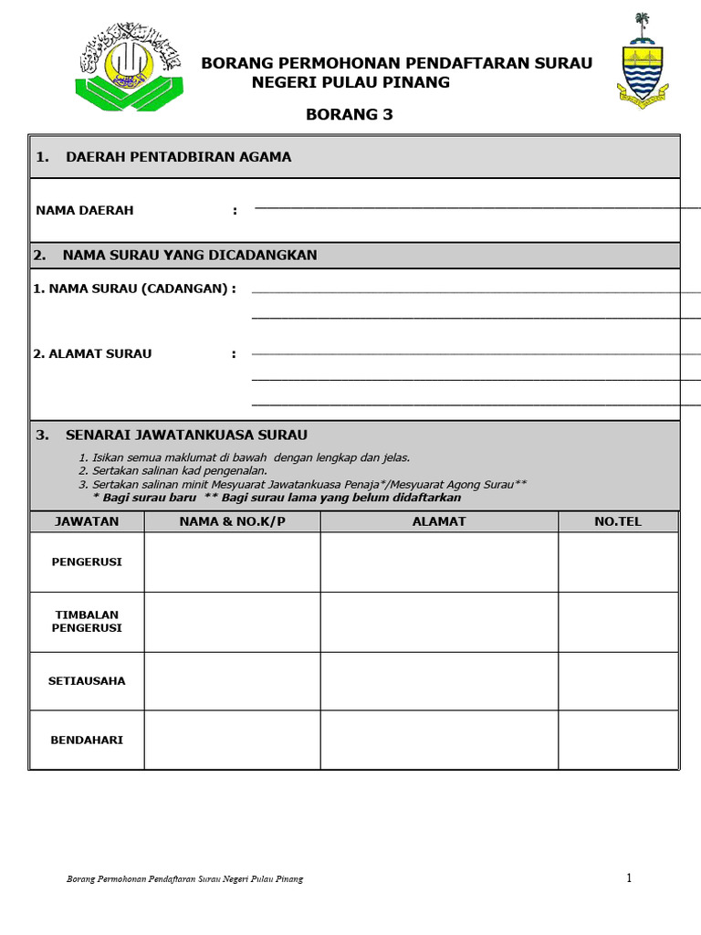 BORANG_3_PERMOHONAN_PENDAFTARAN_SURAU_BARU | PDF