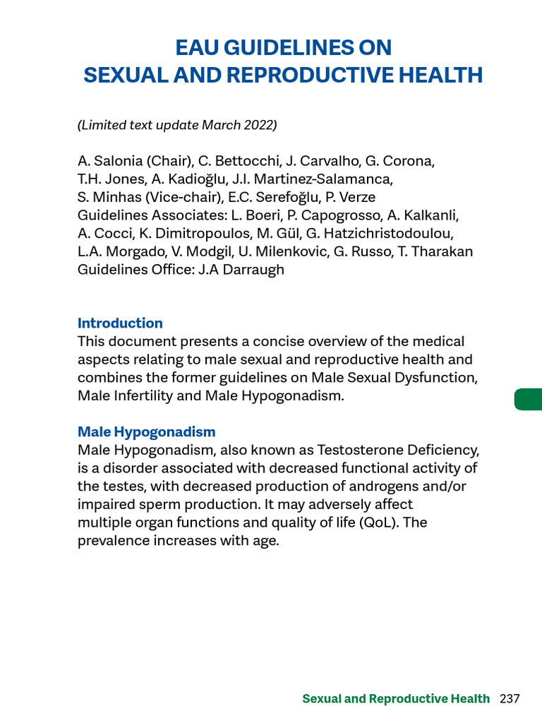EAU Pocket On Sexual and Reproductive Health 2022.EAU GUIDELINES On | PDF | Luteinizing Hormone ...