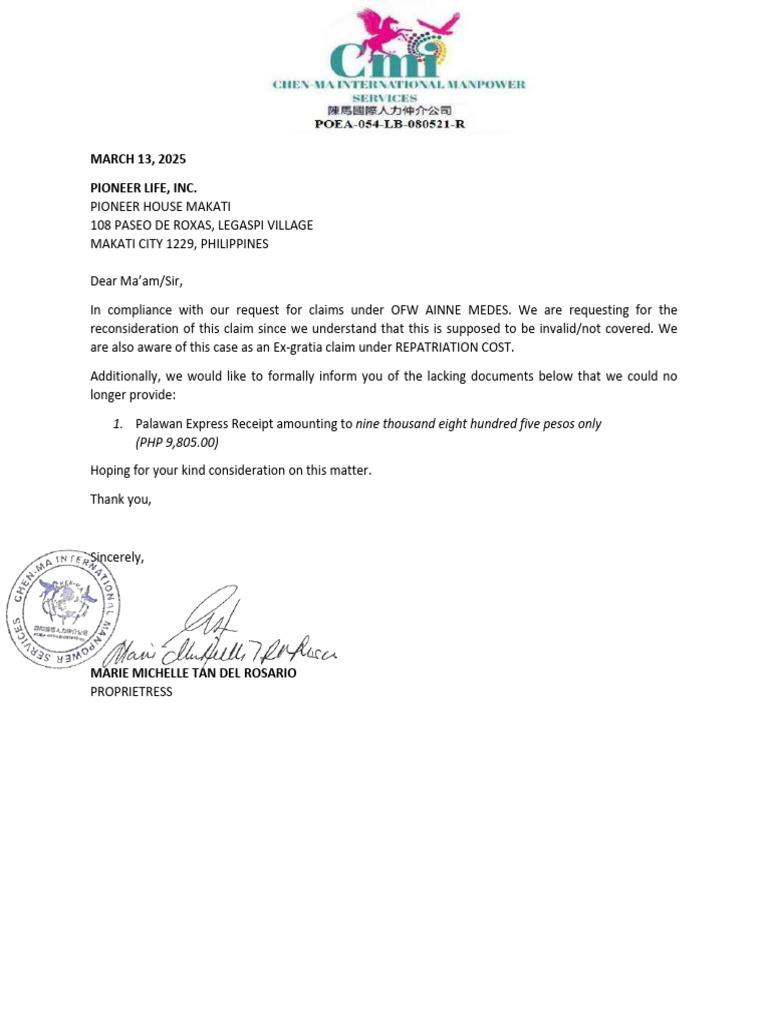 Claim Reconsideration Request for OFW | PDF