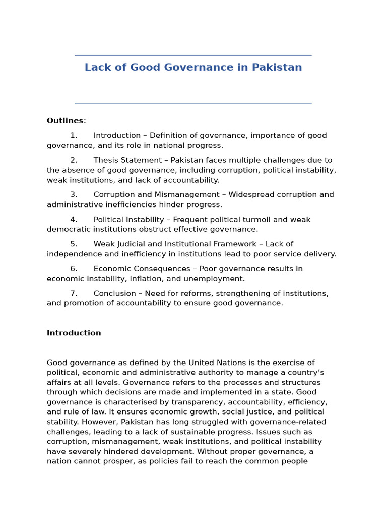 Lack of Good Governance in Pakistan | PDF | Governance | Good Governance