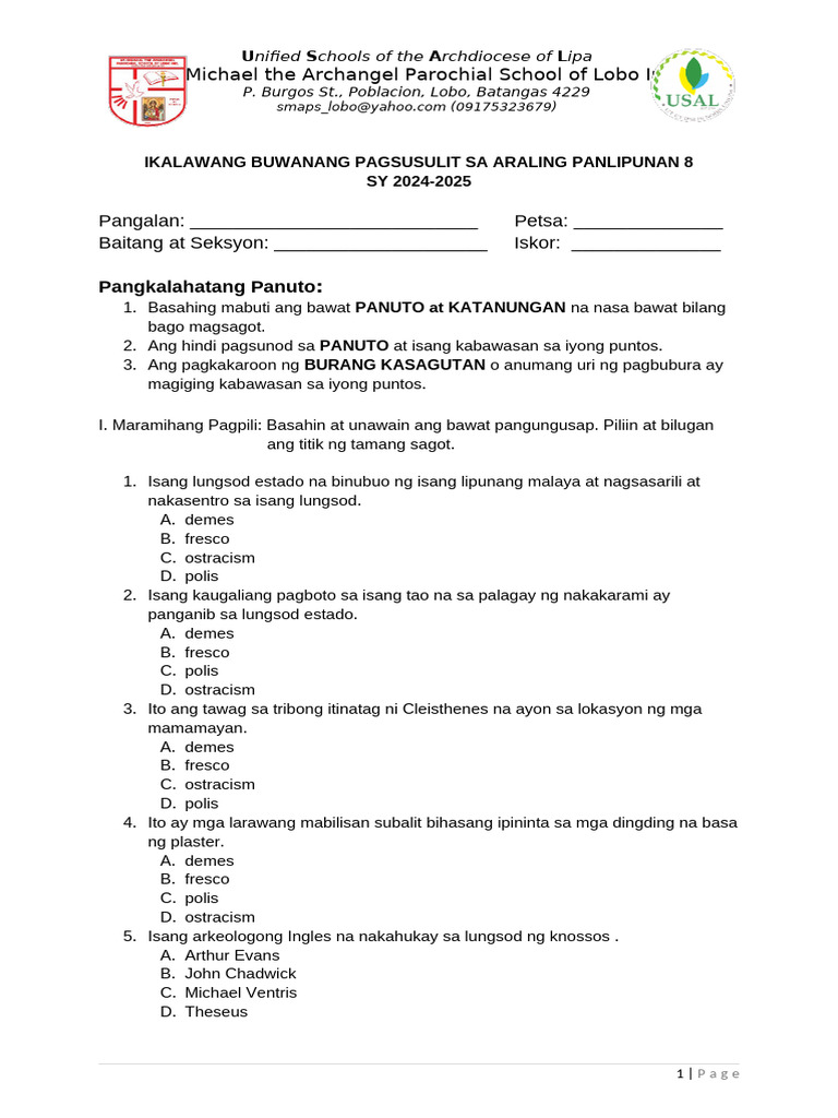 2nd MONTHLY EXAM AP 8 | PDF