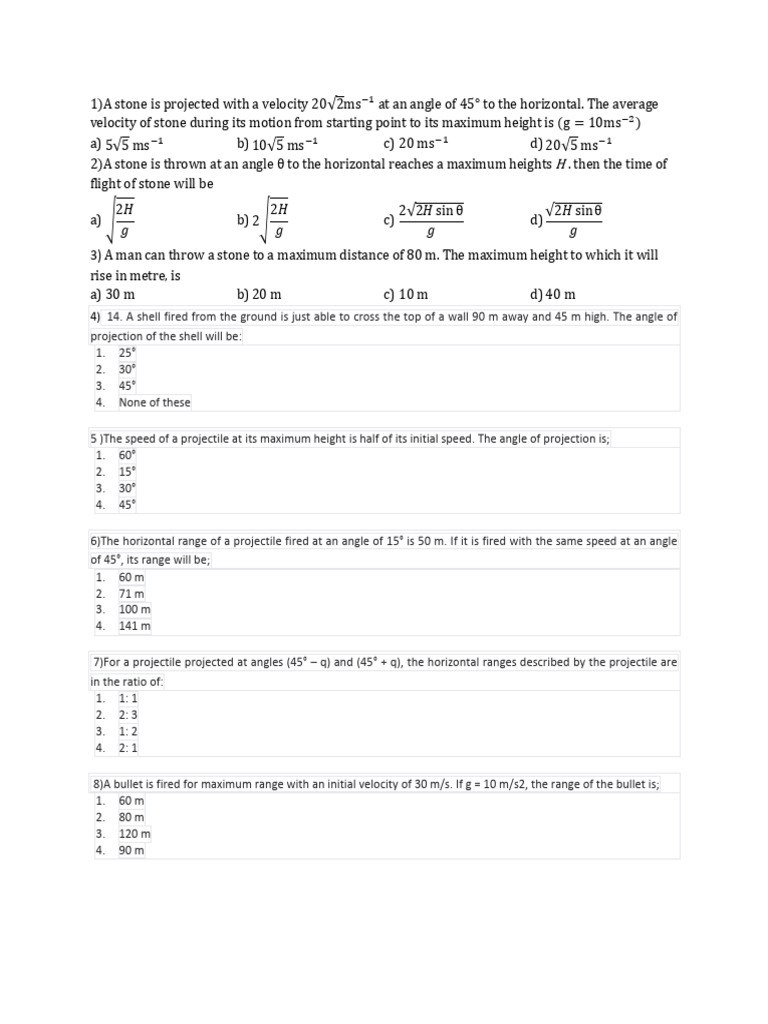 Projectile Motion Problem Set | PDF | Projectiles | Dynamics (Mechanics)