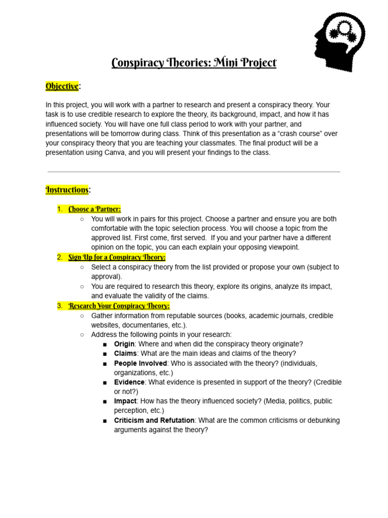 TM Conspiracy Theories Mini Project RUNDOWN | PDF | Conspiracy Theory ...
