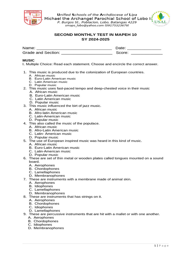 2nd - Monthly-EXAM-in-MAPEH-10 | PDF | Flexibility (Anatomy)