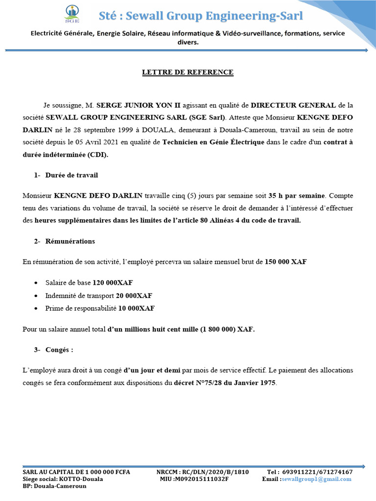 Salaire Directeur Général au Cameroun | PDF | Bulletin de salaire ...