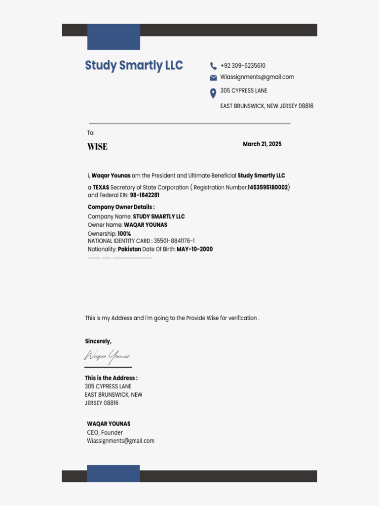 Study Smartly LLC Ownership Verification | PDF