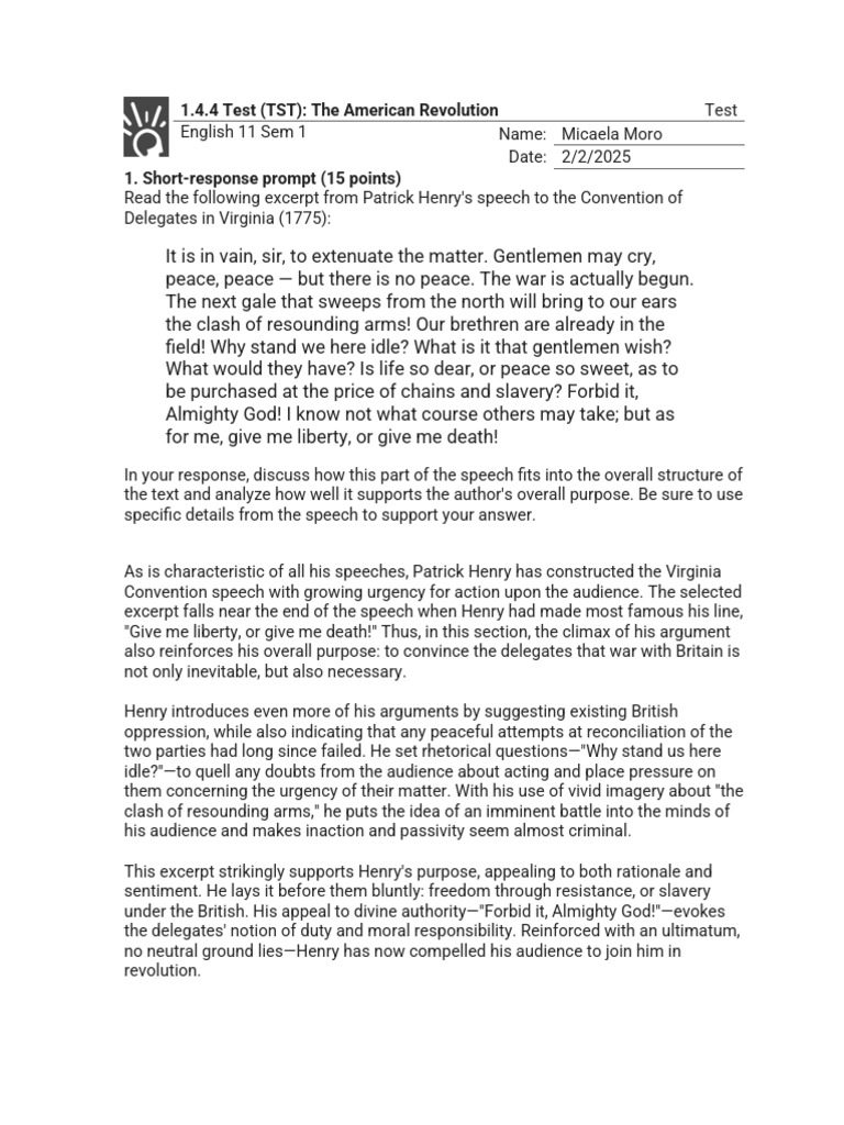 1.4.4 Test (TST) - The American Revolution (Test) | PDF | United States ...