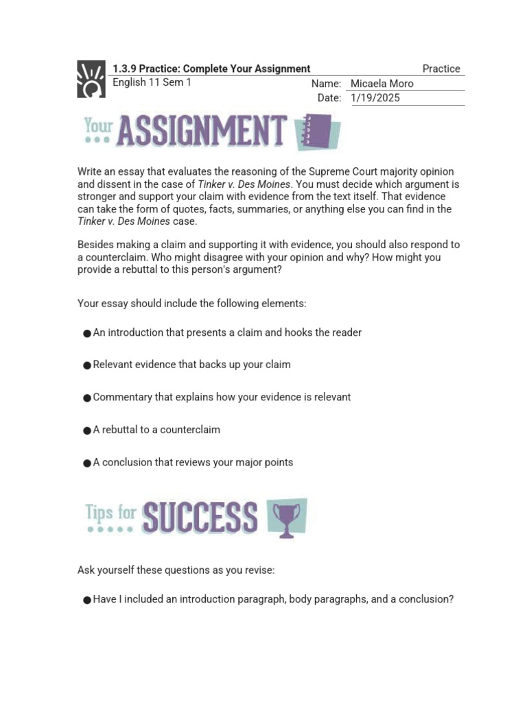1.3.9 Practice - Complete Your Assignment (Practice) | PDF | First ...