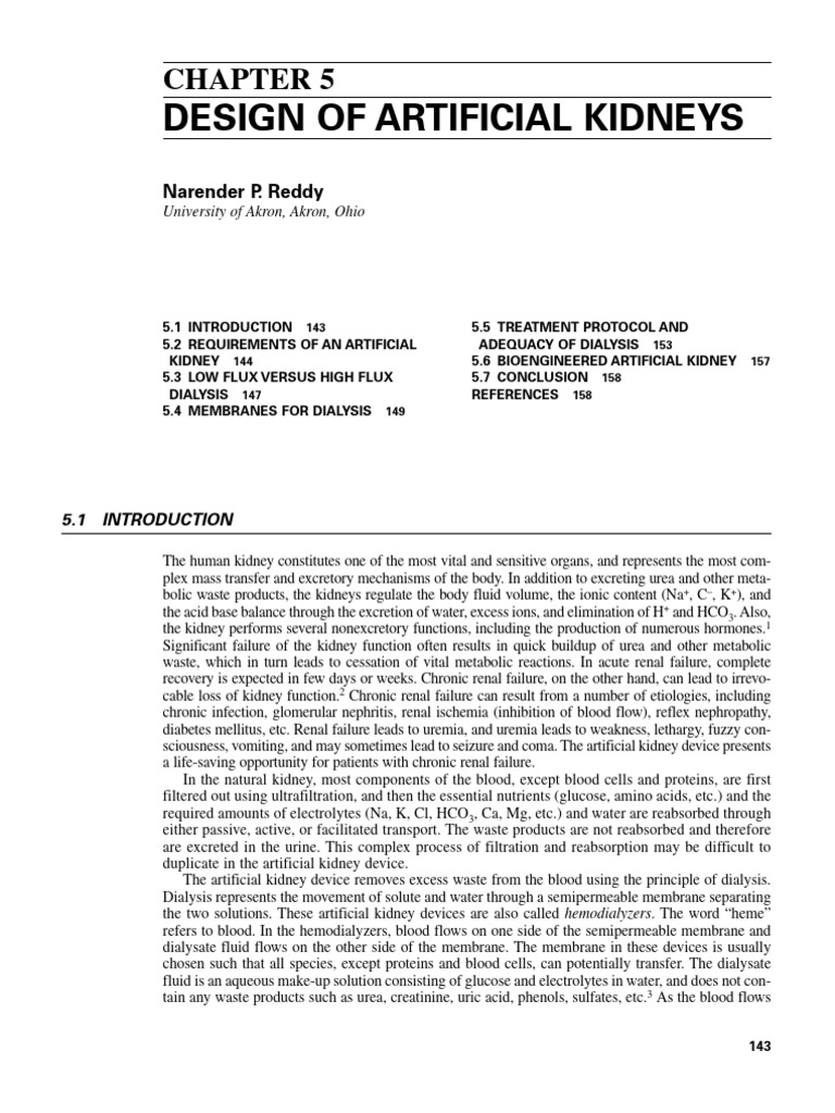 Biomedical Engineering Design Handbook - Artificial Kidney | PDF | Hemodialysis | Kidney