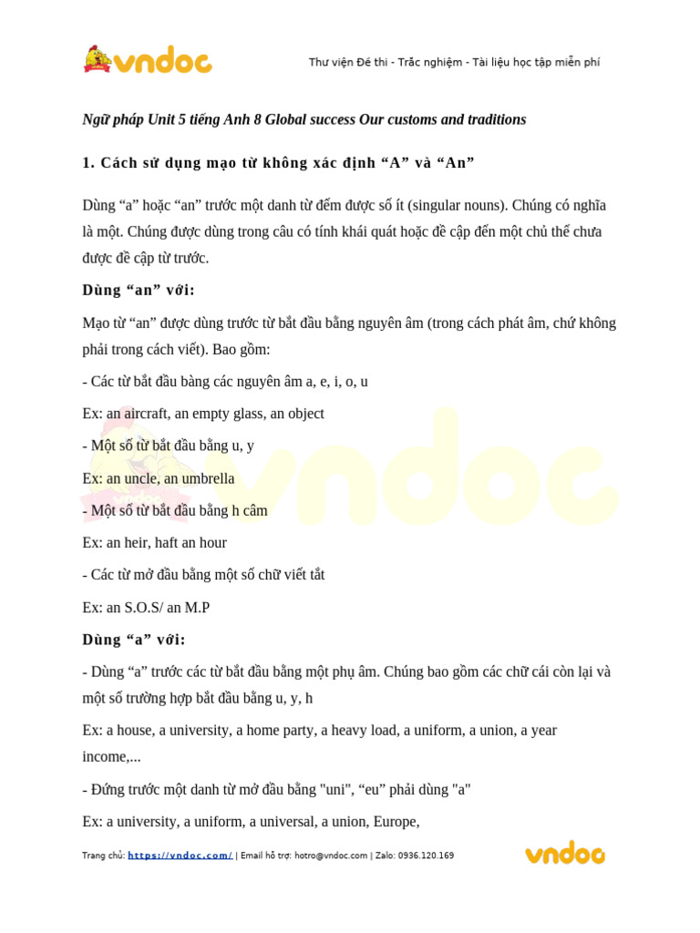 Ngu Phap Unit 5 Lop 8 Global Success | PDF