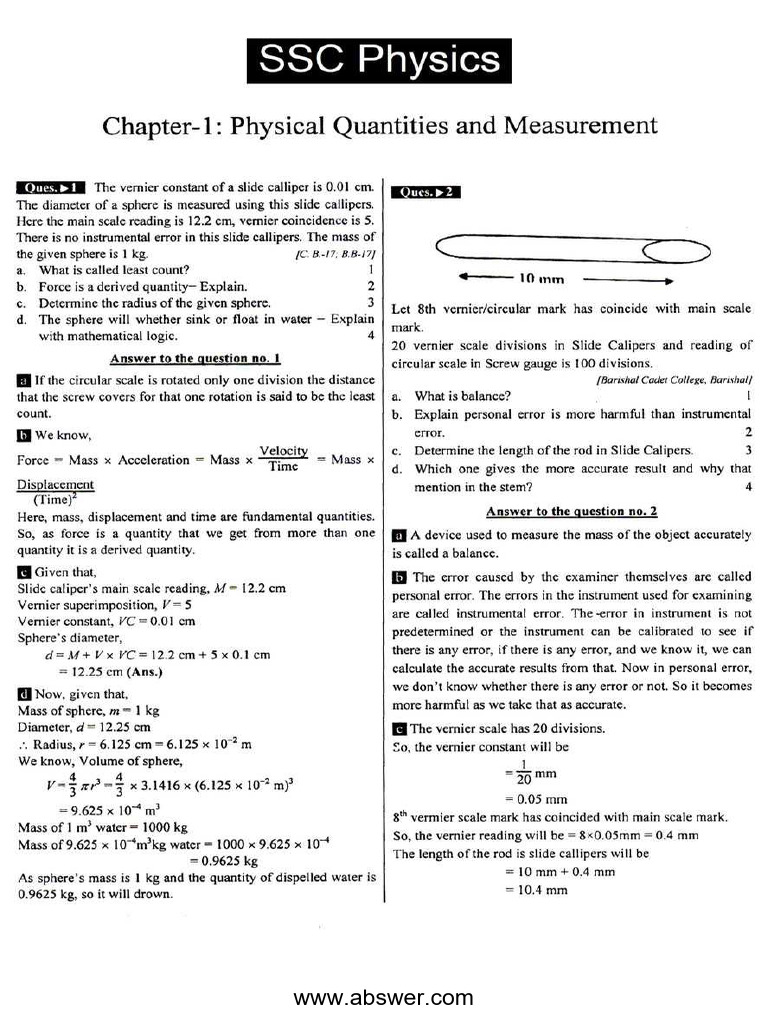 Chapter 1 - Physical Quantities and Measurement | PDF