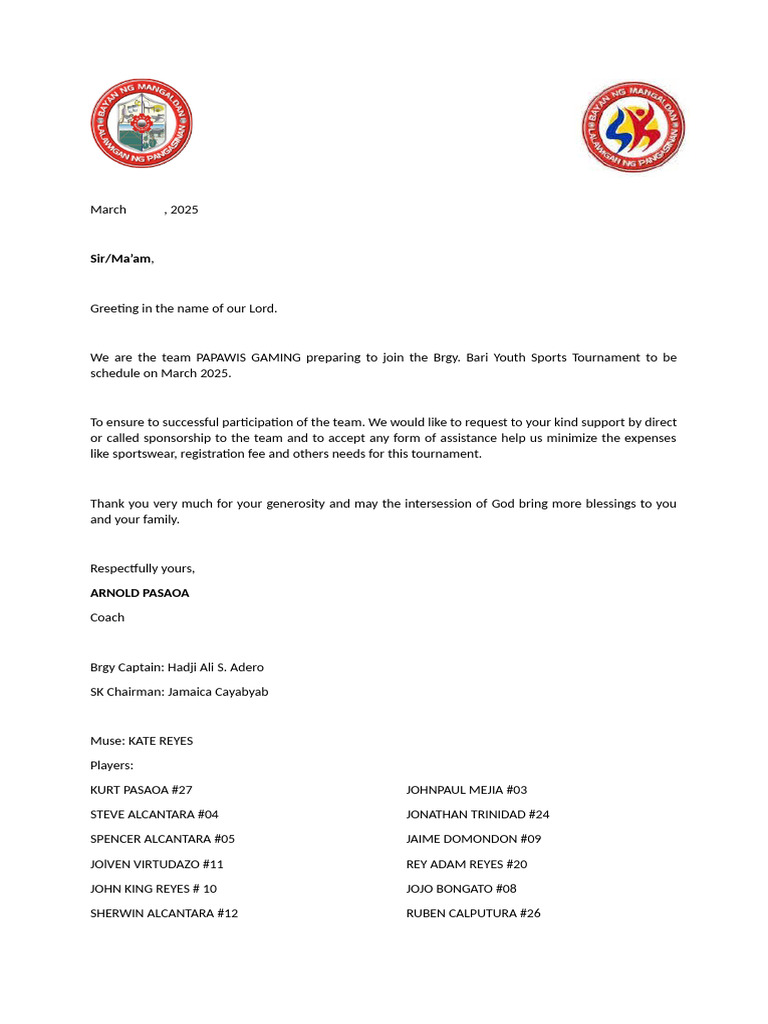 Sponsorship Request for Basketball Team | PDF