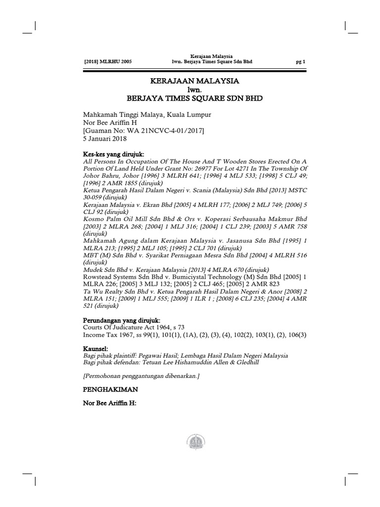 kerajaan malaysia lwn berjaya times square | PDF