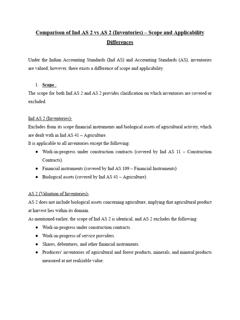 Comparison of Ind AS 2 Vs AS 2 (Inventories) - Scope and Applicability ...