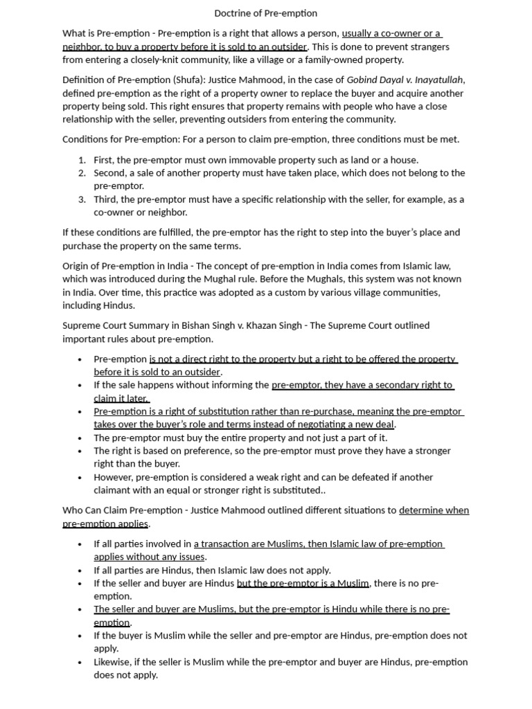 Understanding the Doctrine of Pre-emption | PDF | Property | Mortgages