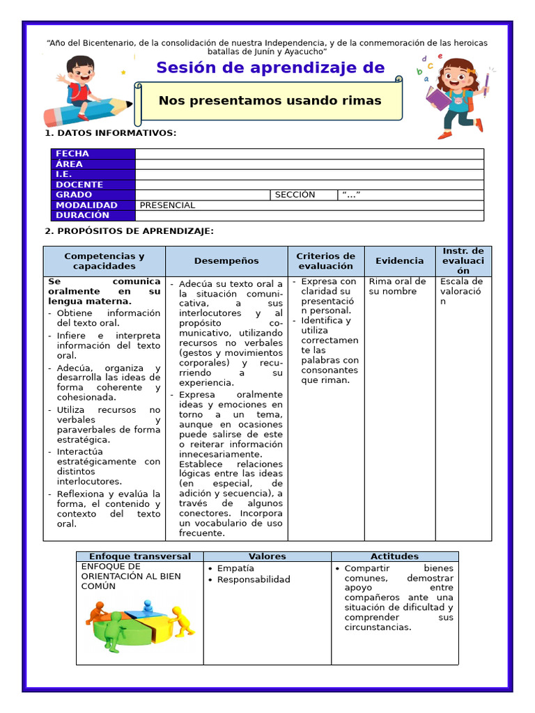 1° Sesión de Aprendizaje - Lunes 17 de Marzo Del 2025 Mi Primer Dia de ...