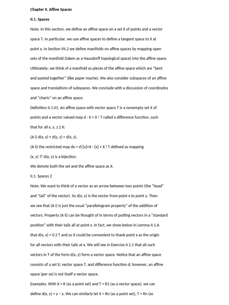 Chapter II. Affine Spaces II.1. Spaces | PDF | Mathematical Analysis | Linear Algebra