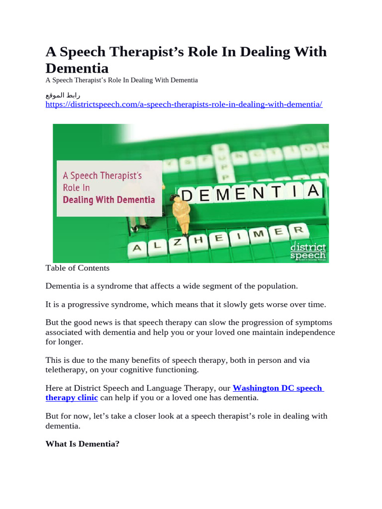 A Speech Therapist’s Role In Dealing With Dementia | PDF | Dementia ...