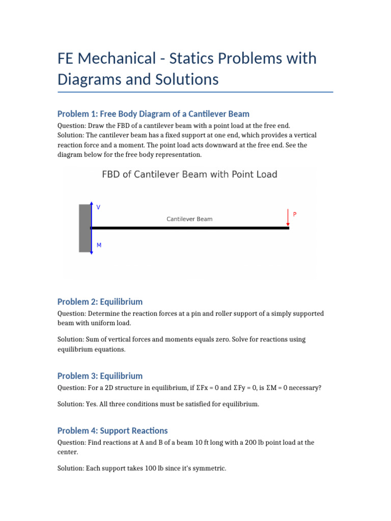 FE Mechanical Statics Problems With Diagrams | PDF | Force | Truss