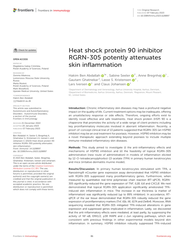 Heat Shock Protein 90 Inhibitor RGRN-305 Potently Attenuates Skin ...